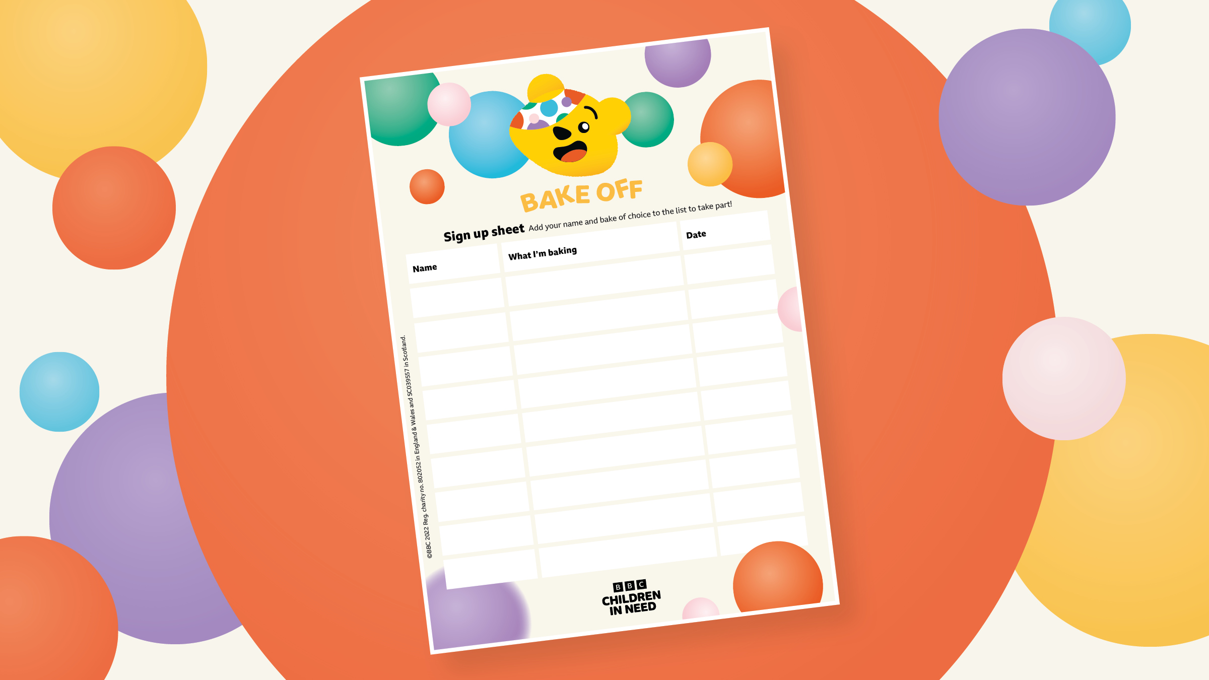 Baking sign up sheet - BBC Children in Need